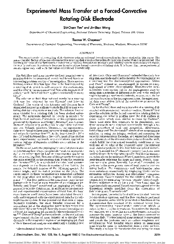 (PDF) Experimental Mass Transfer at a Forced-Convective Rotating-Disk ...