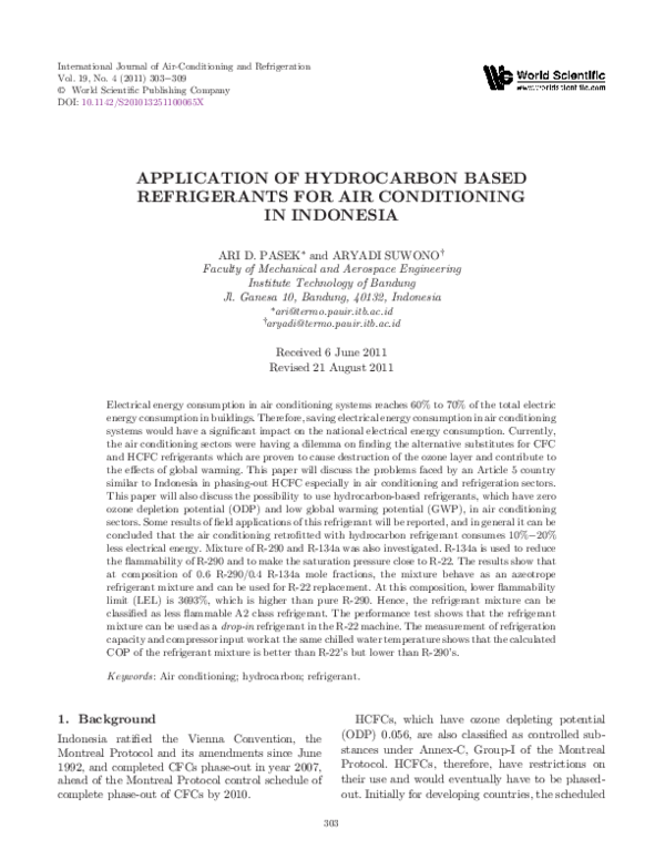 (PDF) Application of Hydrocarbon Based Refrigerants for Air ...