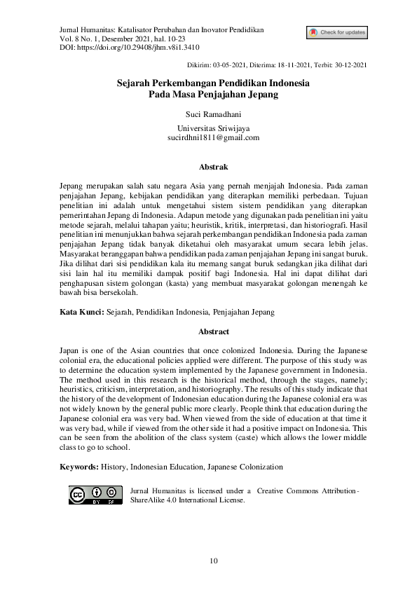 (PDF) Sejarah Perkembangan Pendidikan Indonesia Pada Masa Penjajahan Jepang | suci ramadhani ...