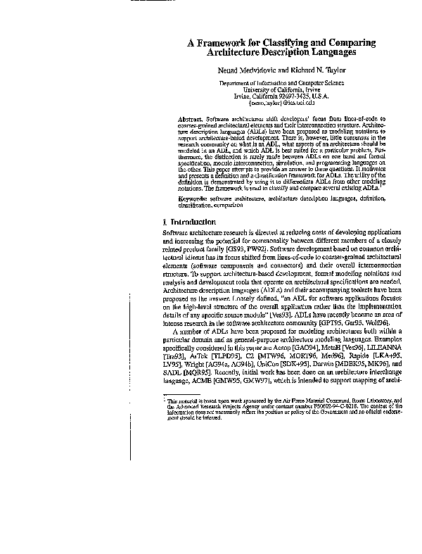 (PDF) A framework for classifying and comparing architecture description languages