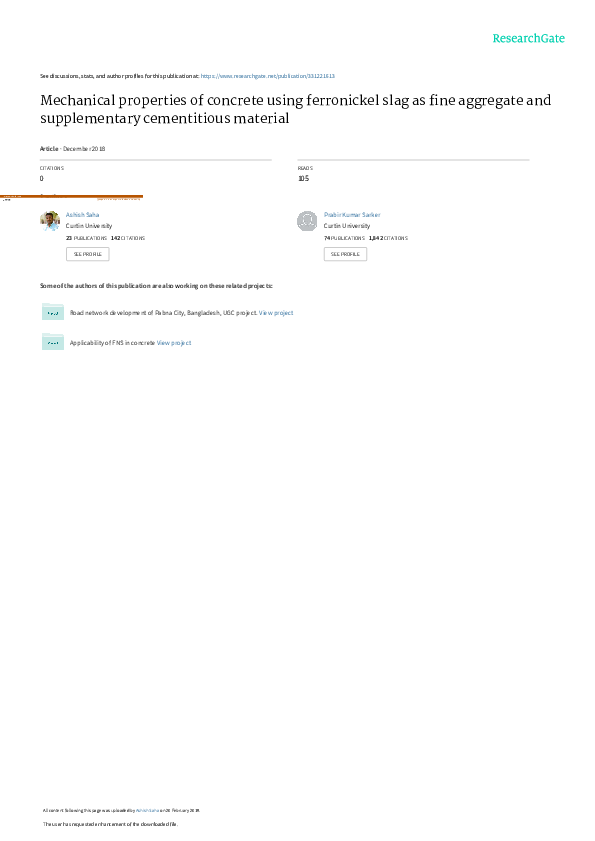 (PDF) Mechanical properties of concrete using ferronickel slag as fine aggregate and ...