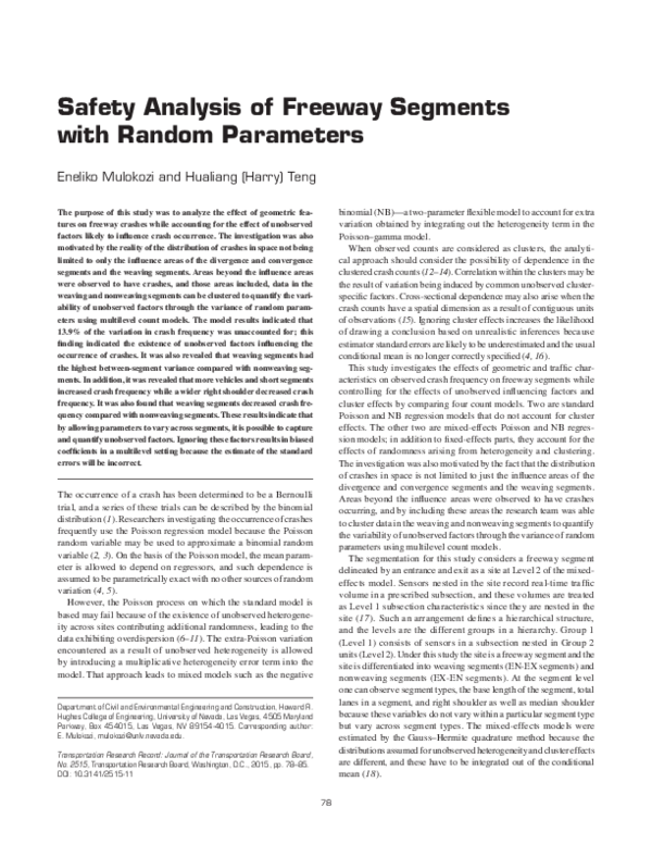 (PDF) Safety Analysis of Freeway Segments with Random Parameters