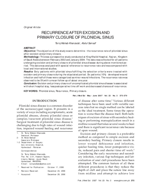 (PDF) Recurrence after excision and primary closure of pilonidal sinus