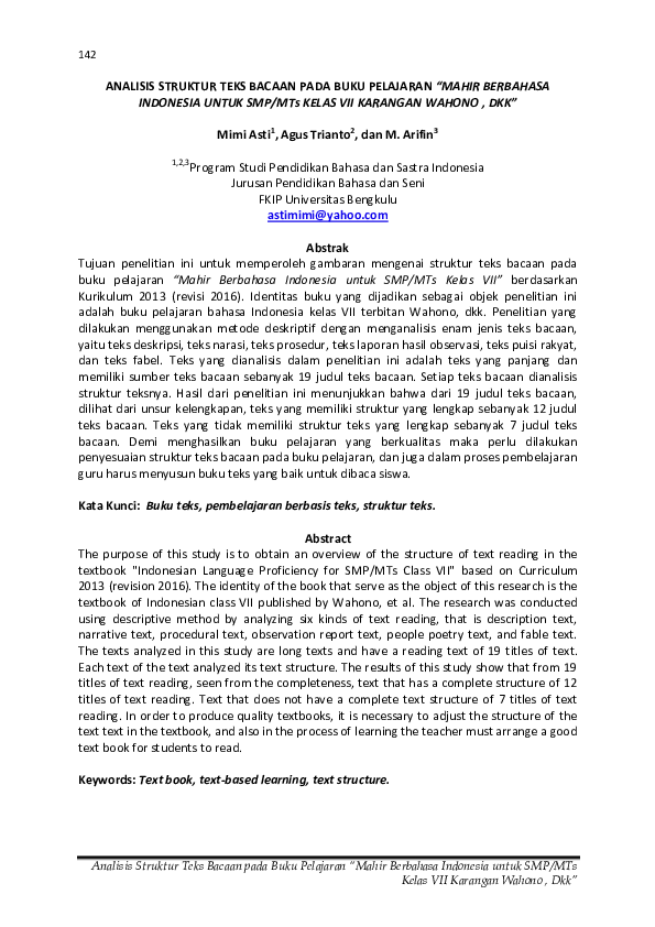 (PDF) ANALISIS STRUKTUR TEKS BACAAN PADA BUKU PELAJARAN “MAHIR ...