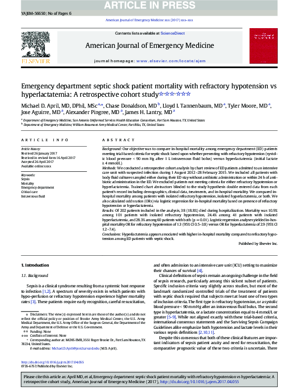 (PDF) Emergency department septic shock patient mortality with ...