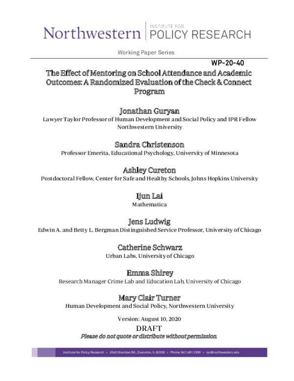 The Effect of Mentoring on School Attendance and Academic Outcomes: A ...