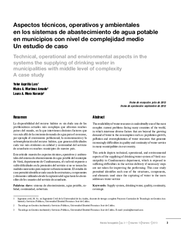 (PDF) Aspectos técnicos, operativos y ambientales en los sistemas de abastecimiento de agua ...