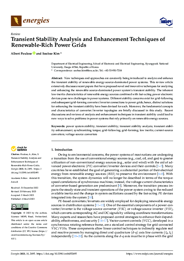 (PDF) Transient Stability Analysis and Enhancement Techniques of Renewable-Rich Power Grids