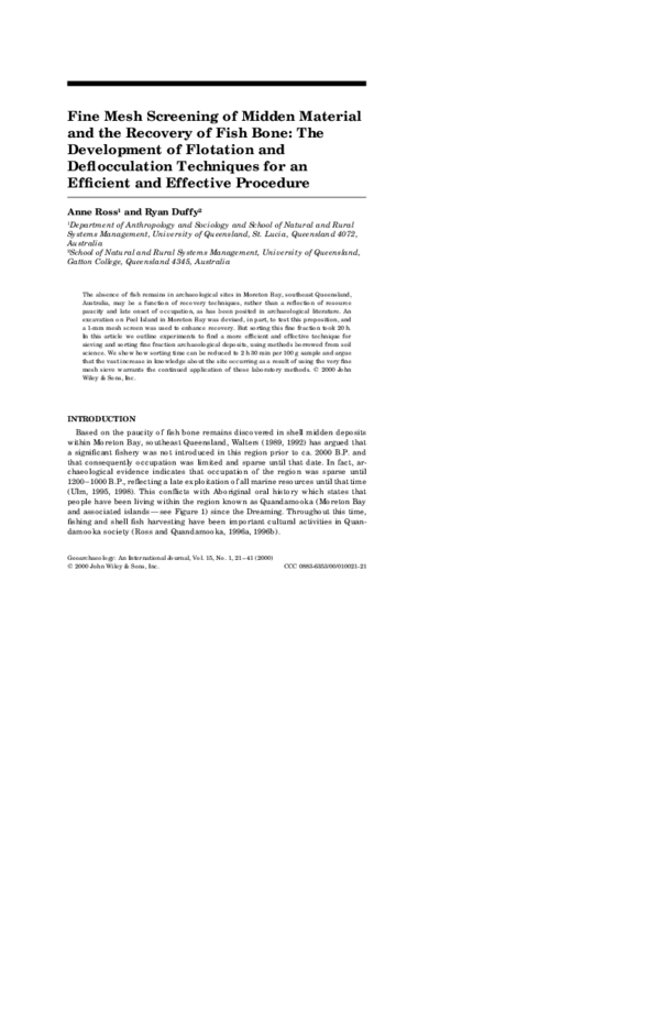 (PDF) Fine mesh screening of midden material and the recovery of fish ...