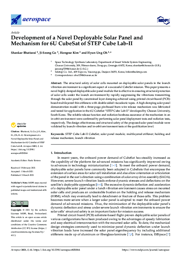 (PDF) Development of a Novel Deployable Solar Panel and Mechanism for 6U CubeSat of STEP Cube Lab-II