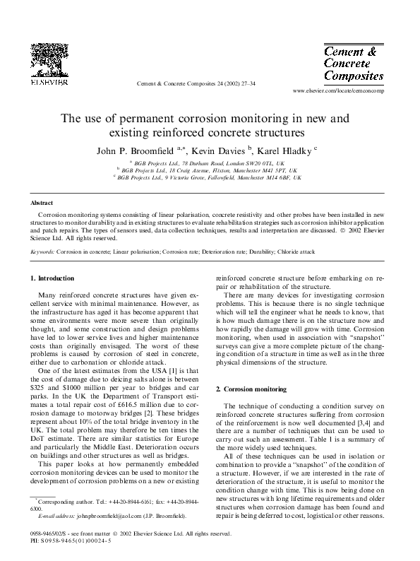 Pdf The Use Of Permanent Corrosion Monitoring In New And Existing