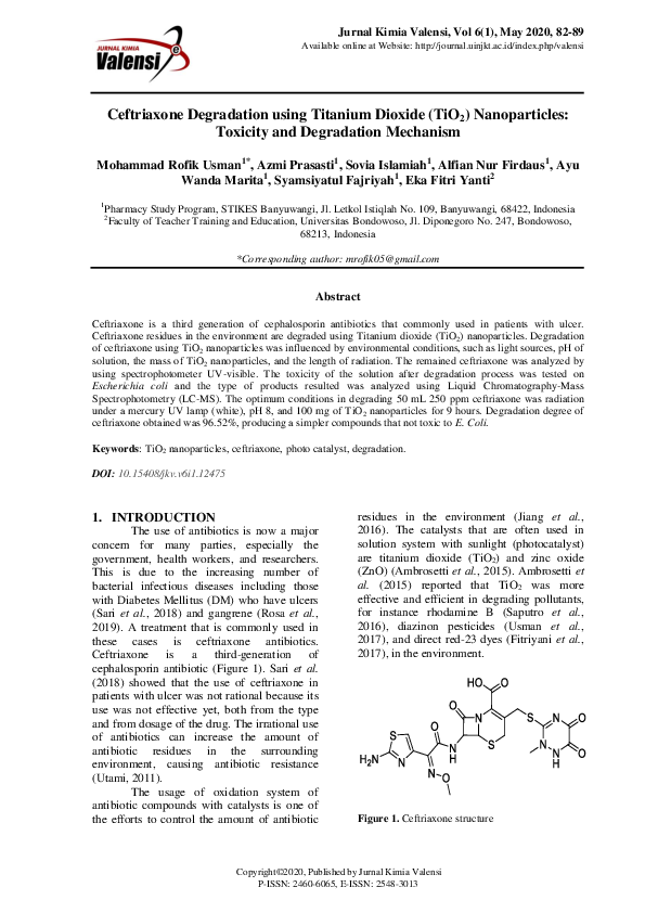 (PDF) Ceftriaxone Degradation by Titanium Dioxide (TiO2) Nanoparticles ...
