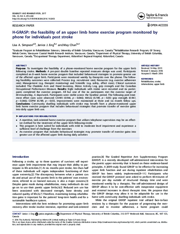 (PDF) H-GRASP: the feasibility of an upper limb home exercise program ...
