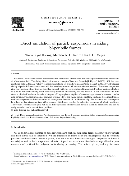 (PDF) Direct simulation of particle suspensions in sliding bi-periodic ...