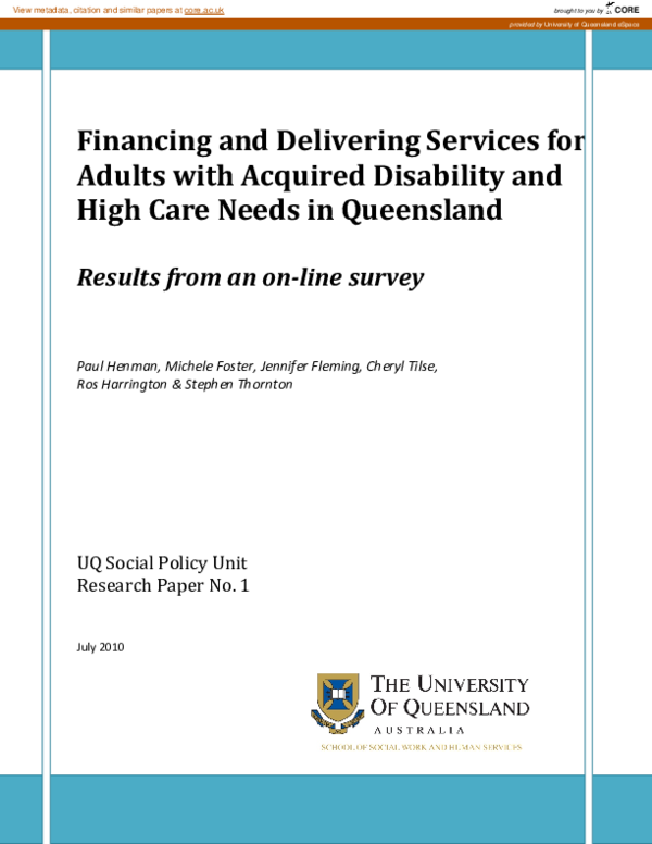 (PDF) Financing and delivery of services for adults with acquired ...