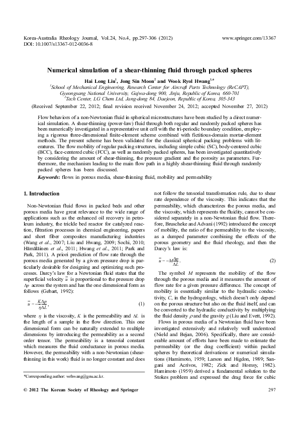 (PDF) Numerical simulation of a shear-thinning fluid through packed spheres