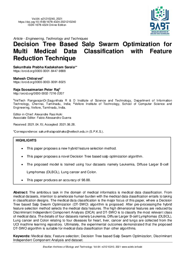 Pdf Decision Tree Based Salp Swarm Optimization For Multi Medical Data Classification With
