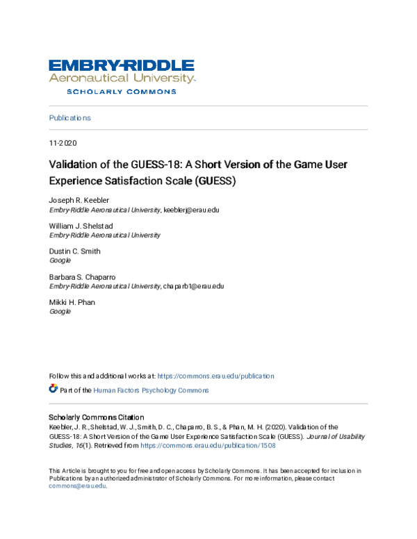 (PDF) Validation of the GUESS-18: A Short Version of the Game User Experience Satisfaction Scale ...