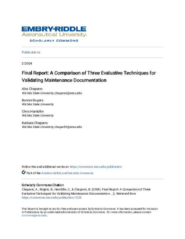 (PDF) Final Report: A Comparison of Three Evaluative Techniques for Validating Maintenance ...