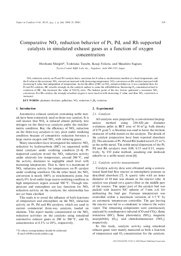 (PDF) Comparative NO x Reduction Behavior of Pt, Pd, and Rh Supported ...