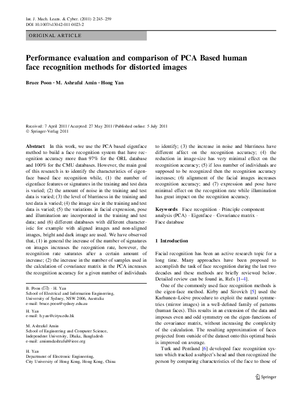 (PDF) Performance evaluation and comparison of PCA Based human face ...