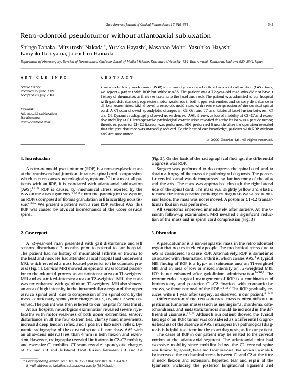 Pdf Retro Odontoid Pseudotumor Without Atlantoaxial Subluxation