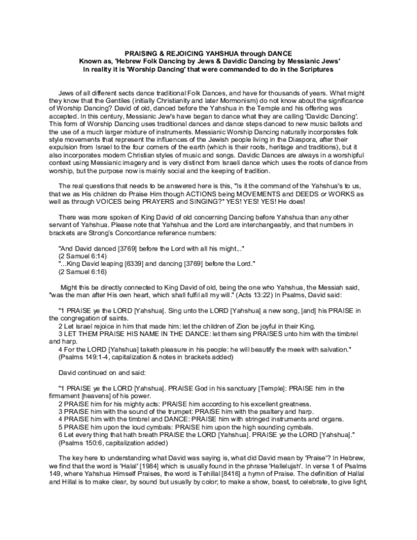 (PDF) PRAISING & REJOICING YAHSHUA through DANCE, Known as, 'Hebrew ...