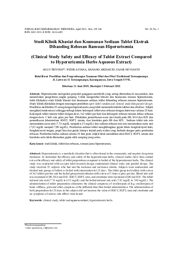 (PDF) Clinical Study Safety and Efficacy of Tablet Extract Compared to ...