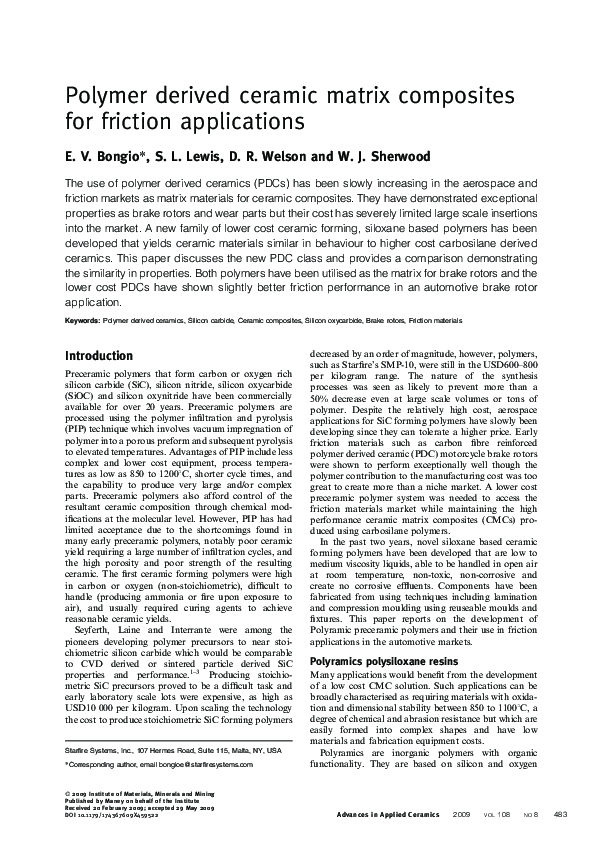 Pdf Polymer Derived Ceramic Matrix Composites For Friction Applications