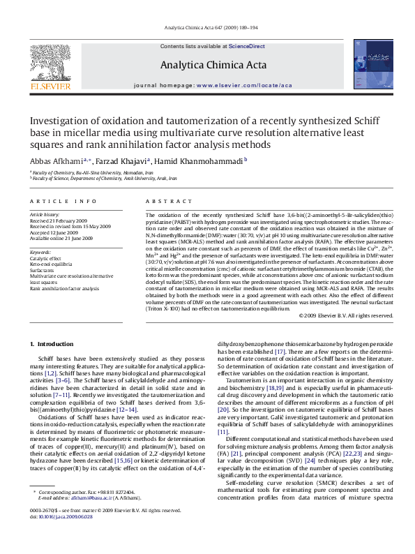 (PDF) Investigation of oxidation and tautomerization of a recently synthesized Schiff base in ...