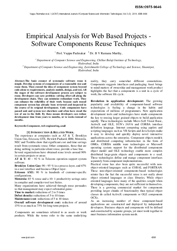 (PDF) Empirical Analysis for Web Based Projects-Software Components Reuse Techniques