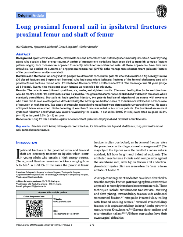 (PDF) Long proximal femoral nail in ipsilateral fractures proximal ...