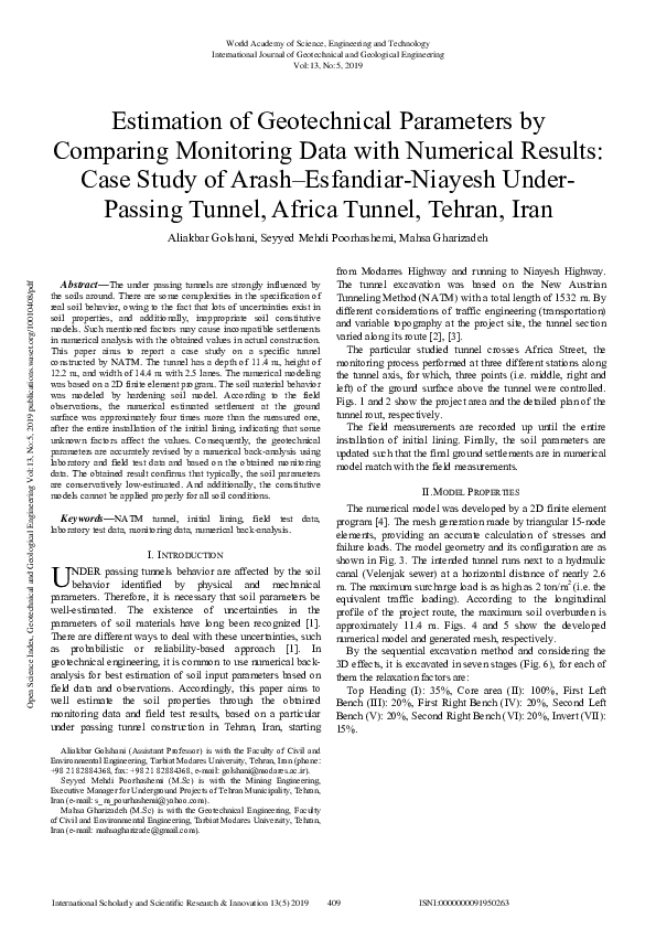 Pdf Estimation Of Geotechnical Parameters By Comparing Monitoring Data With Numerical Results