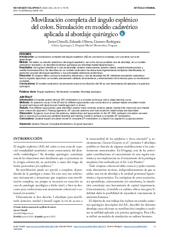 (PDF) Movilización completa del ángulo esplénico del colon. Simulación ...