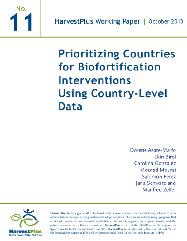 (PDF) Prioritizing countries for biofortification Interventions using ...