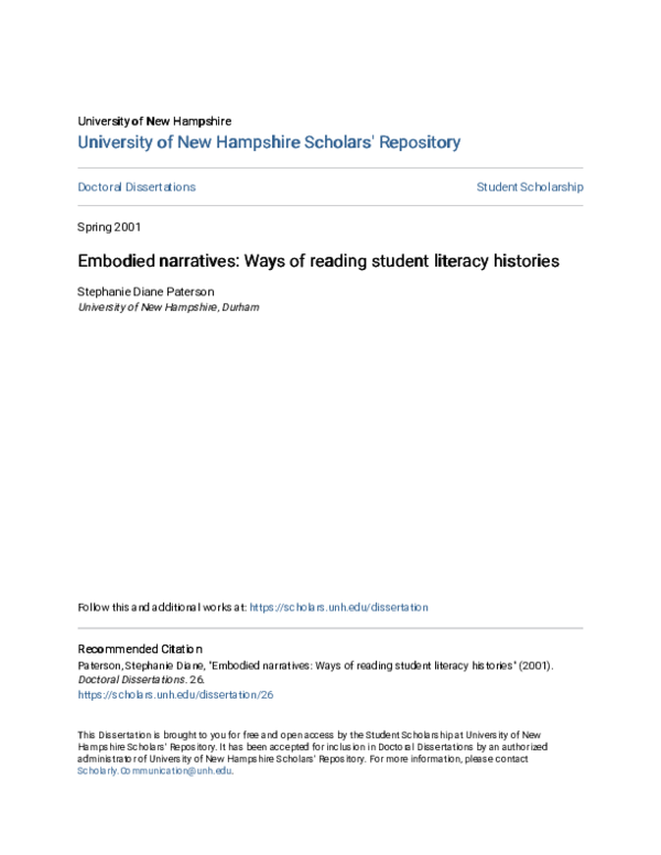 (PDF) Embodied narratives: Ways of reading student literacy histories