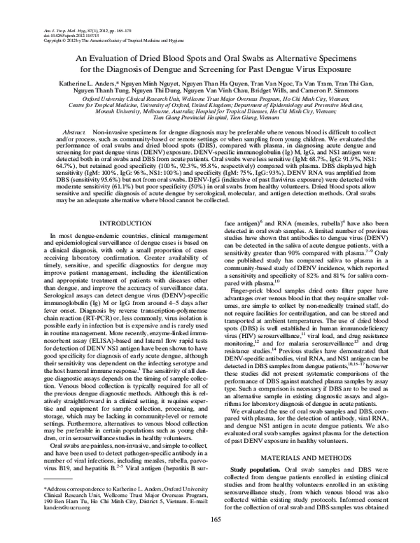 (PDF) An Evaluation of Dried Blood Spots and Oral Swabs as Alternative ...