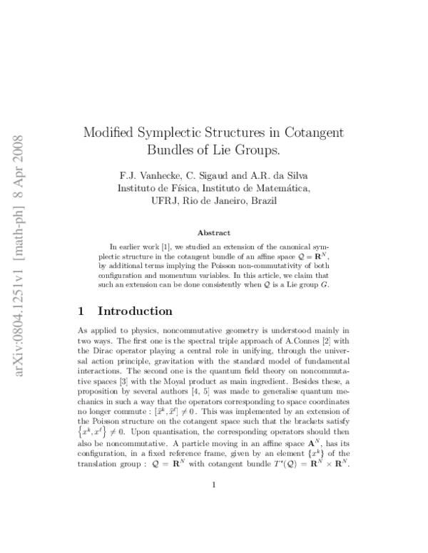 (PDF) Modified symplectic structures in cotangent bundles of lie groups