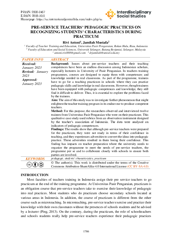 (PDF) Pre-Service Teachers’ Pedagogic Practices on Recognizing Students ...