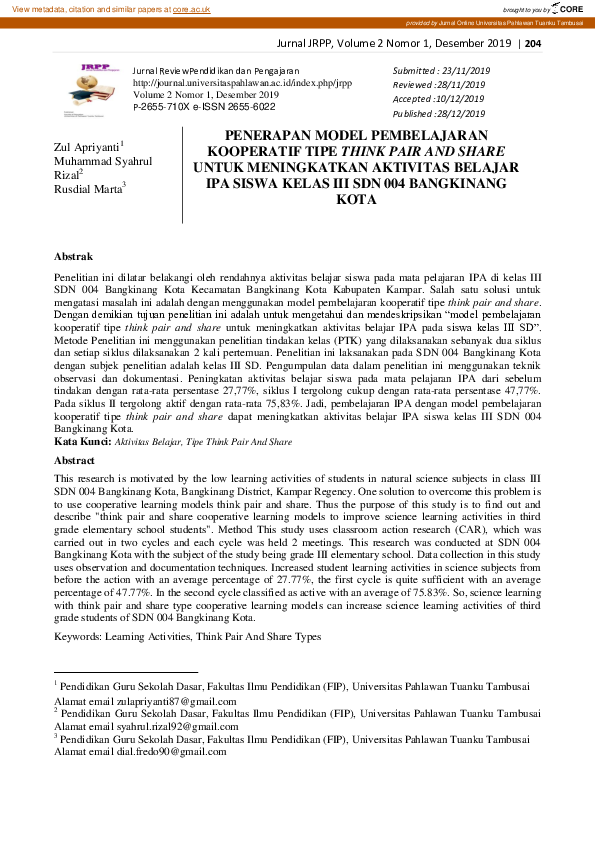 (PDF) Penerapan Model Pembelajaran Kooperatif Tipe Jigsaw Dengan Media VCD Untuk Meningkatkan ...