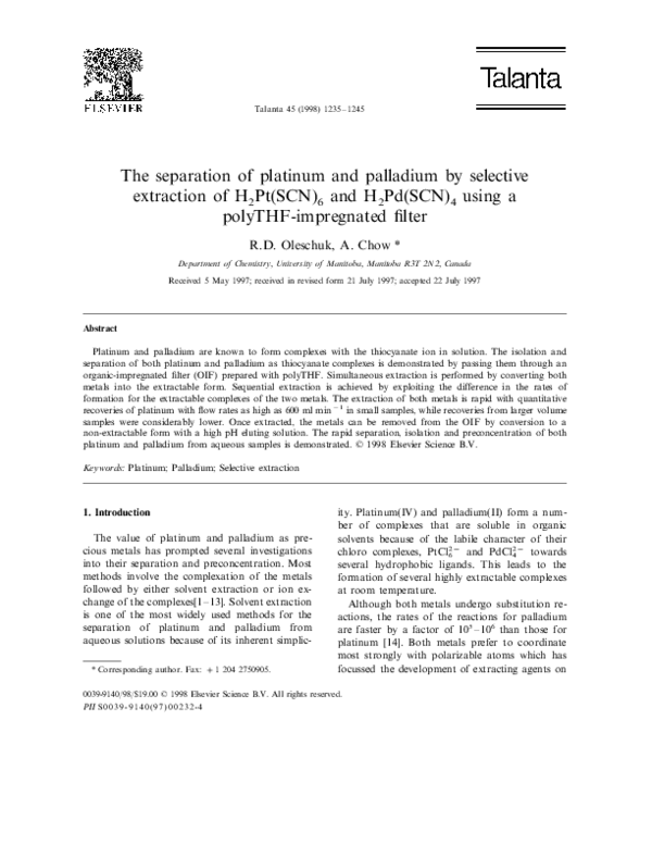 (PDF) The separation of platinum and palladium by selective extraction ...