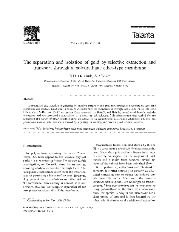 (PDF) The separation and isolation of gold by selective extraction and ...