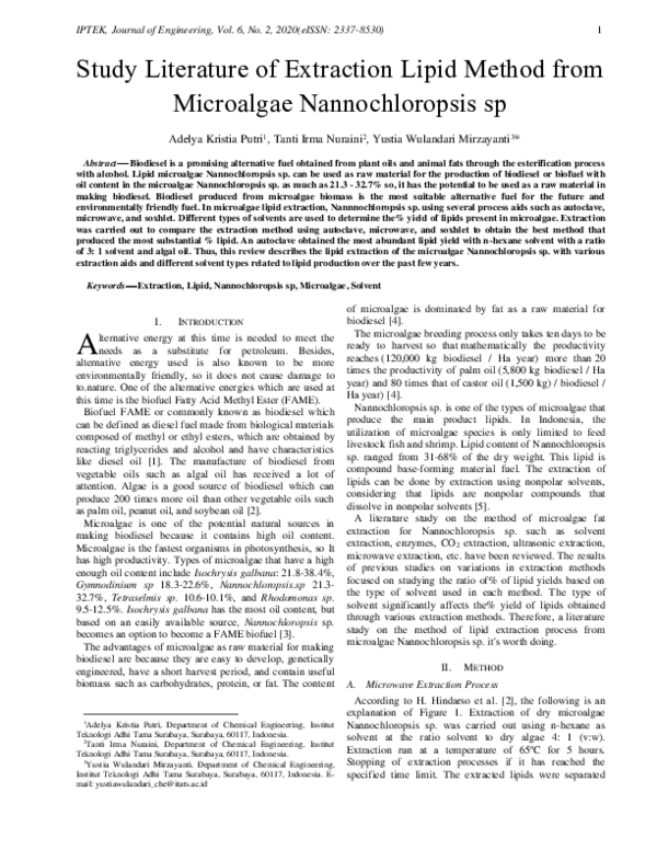 (PDF) Study Literature of Extraction Lipid Method from Microalgae Nannochloropsis sp