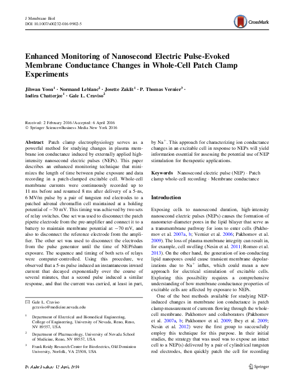 (PDF) Enhanced Monitoring of Nanosecond Electric Pulse-Evoked Membrane Conductance Changes in ...