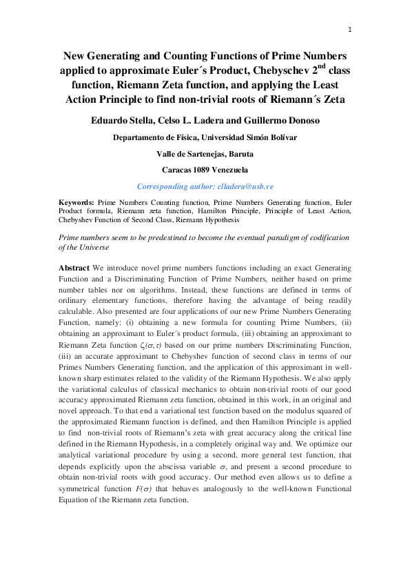 (PDF) New generating and counting Functions of prime numbers applied to approximate Chebyschev ...