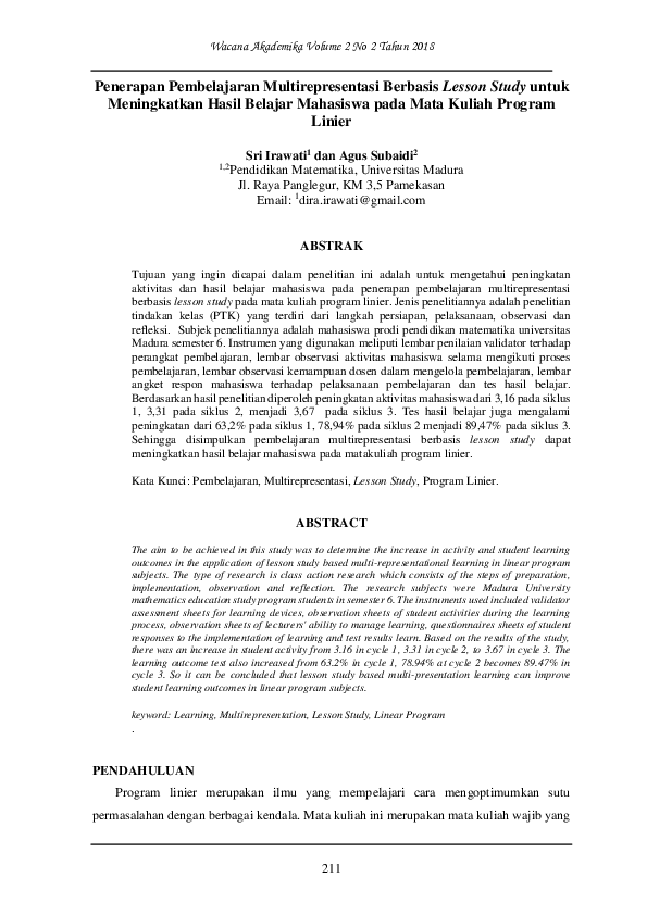 (PDF) Penerapan Pembelajaran Multirepresentasi Berbasis Lesson Study untuk Meningkatkan Hasil ...