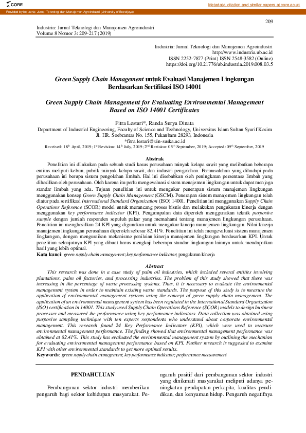(PDF) Green Supply Chain Management untuk Evaluasi Manajemen Lingkungan Berdasarkan Sertifikasi ...
