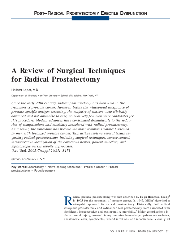 (PDF) A review of surgical techniques for radical prostatectomy ...