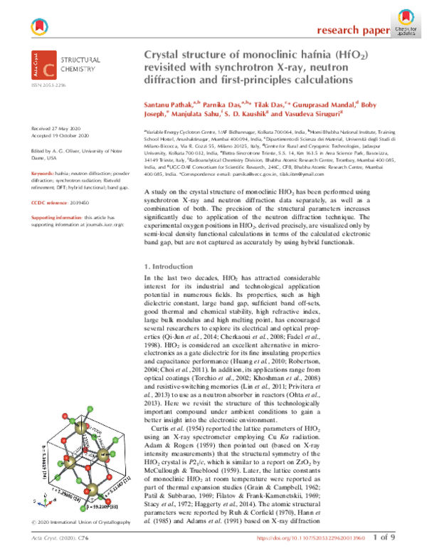 Pdf Crystal Structure Of Monoclinic Hafnia Hfo2 Revisited With