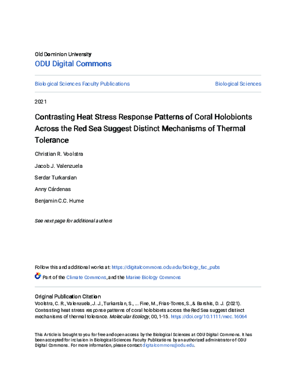 (PDF) Contrasting heat stress response patterns of coral holobionts ...